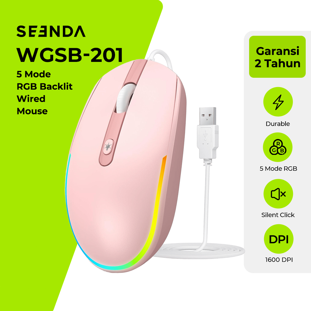 Jual SEENDA WGSB-201 Mouse Kabel Wired Silent Click 4 Colorful LED ...