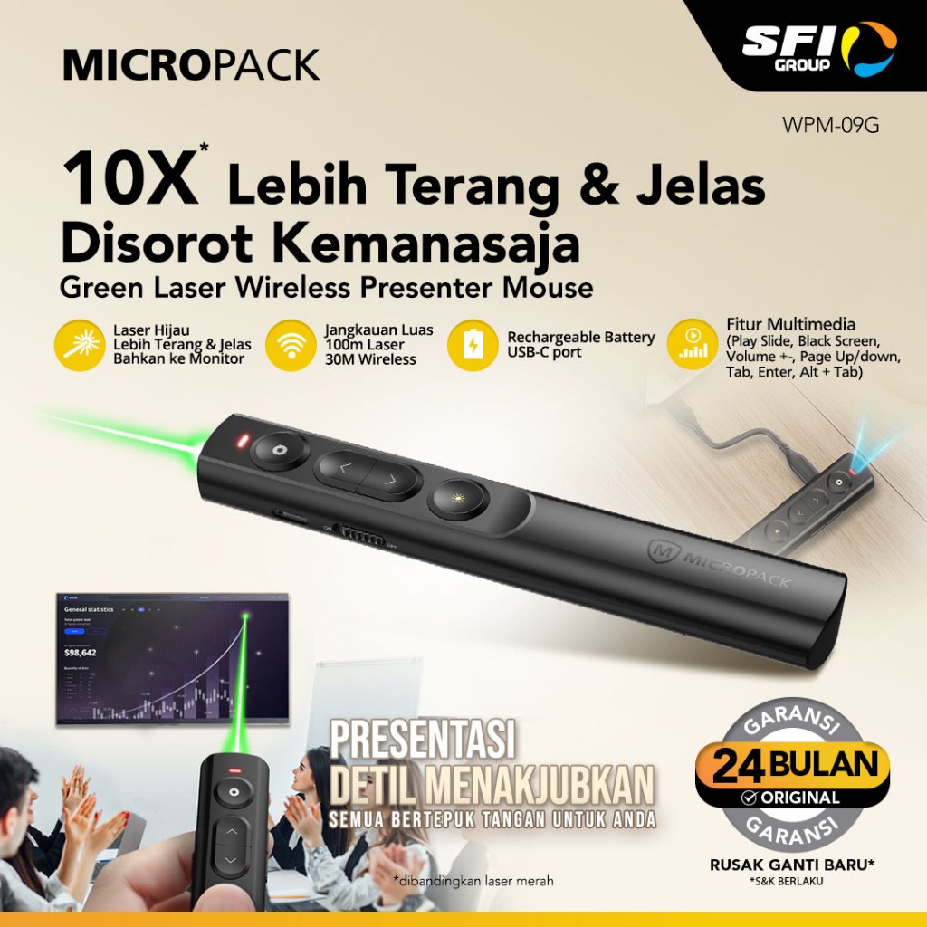 Jual Micropack Wireless Presenter Pointer Lite - Green Laser - 100 ...