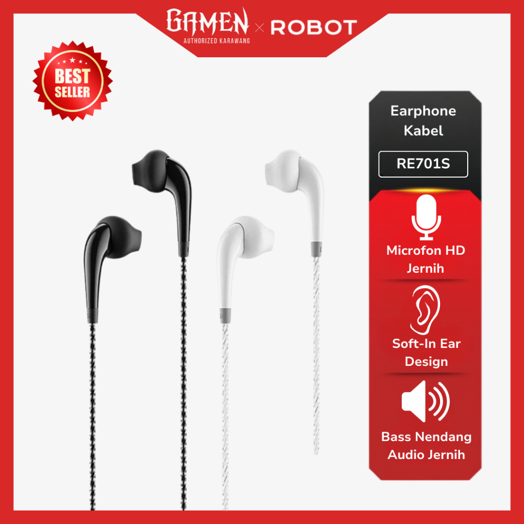 Jual ROBOT Headset Kabel Wired Earphone RE701S Bass Powerful Android ...