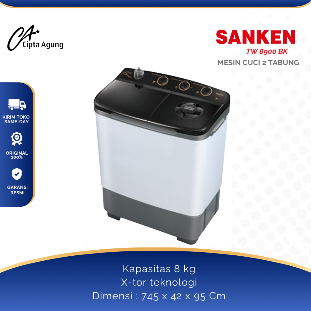Jual SANKEN MESIN CUCI 2 TABUNG TW-8900BK TW 8900 BK TW8900BK TW8900 BK ...