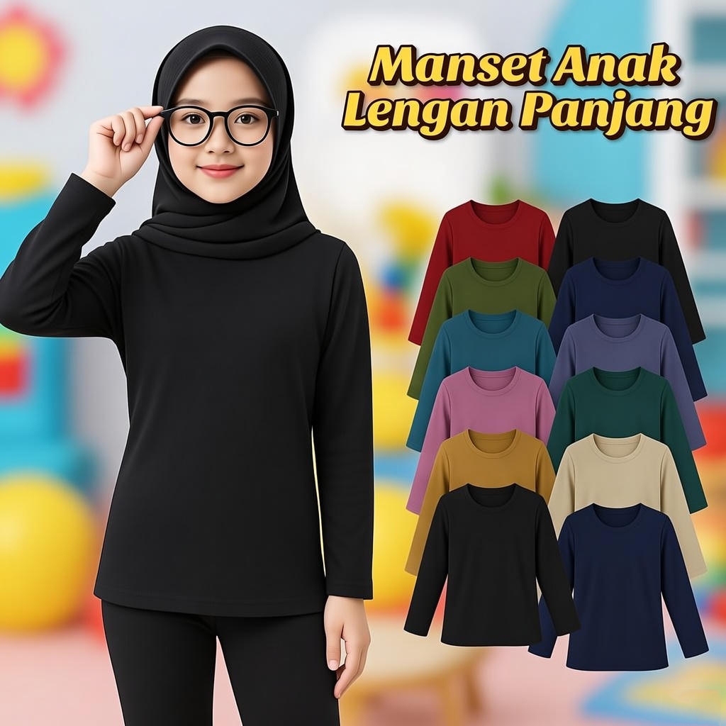 Jual Baju Manset mangset anak polos lengan panjang Usia 3 Tahun - 15 ...