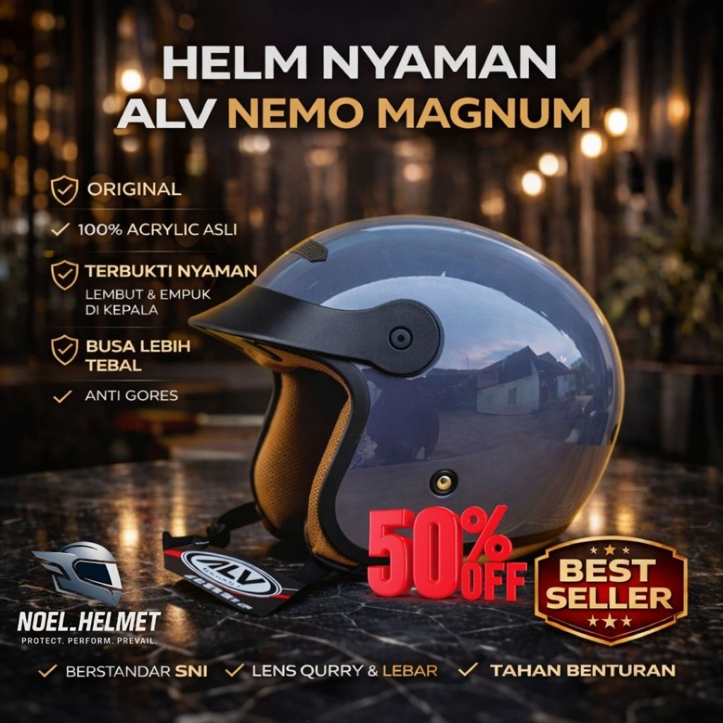 Jual Helm ALV NEMO Magnum ORIGINAL Retro Bogo Solid Half Face SNI INJAK ...