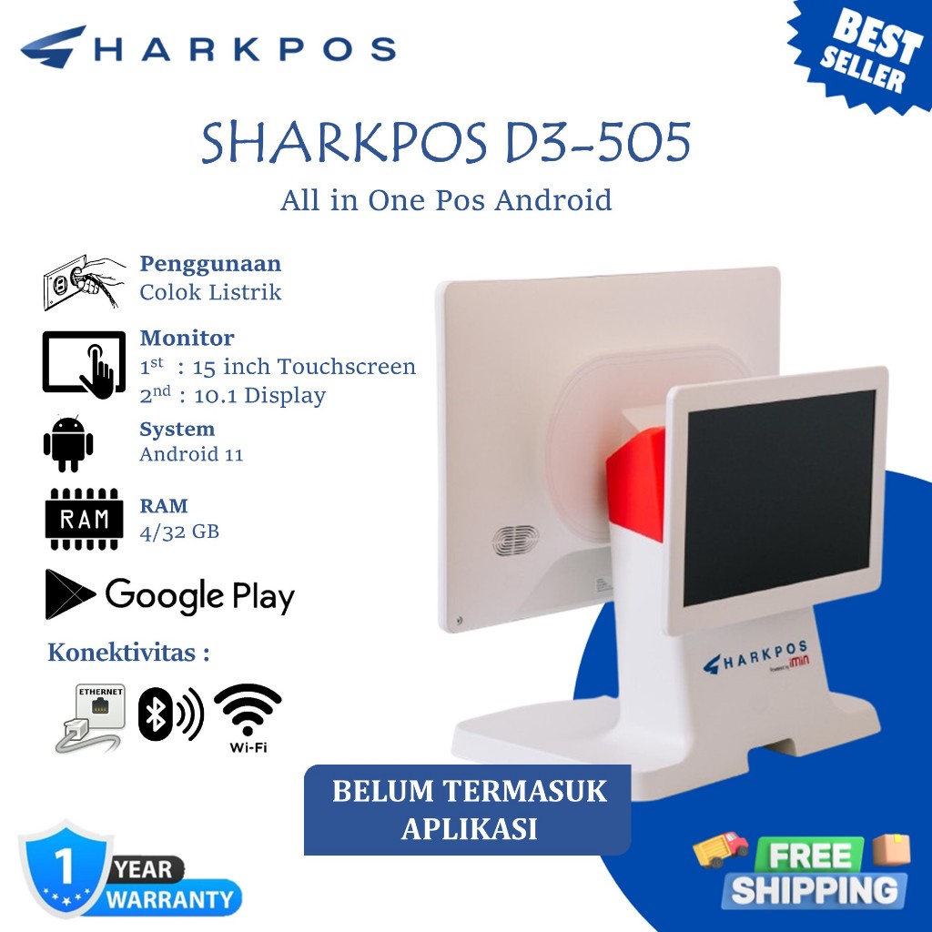 Jual Sharkpos All in One POS Android 11 D3 505 Mesin Kasir 4/32GB 15 ...