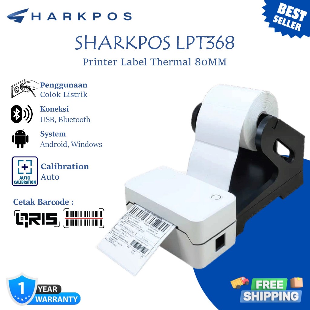Jual Sharkpos Printer Bluetooth Thermal 80mm LPT368 LP368 BT USB Cetak ...