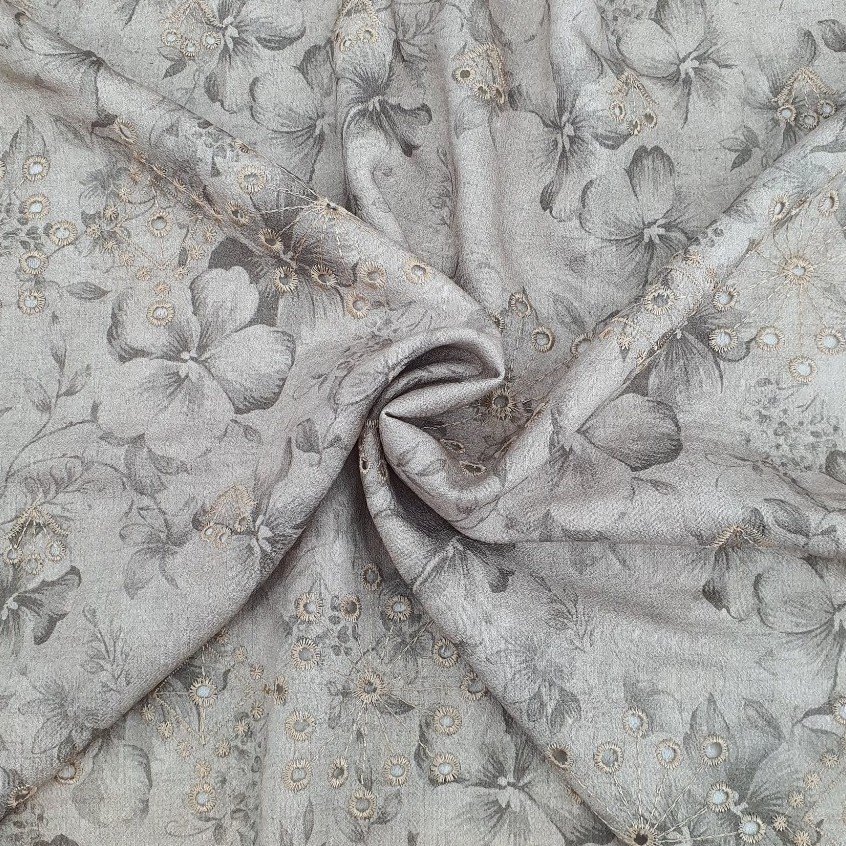 Jual Kain Prada Embroidery Motif Bunga Hibiscus Taupe ( Pronto Moda ...