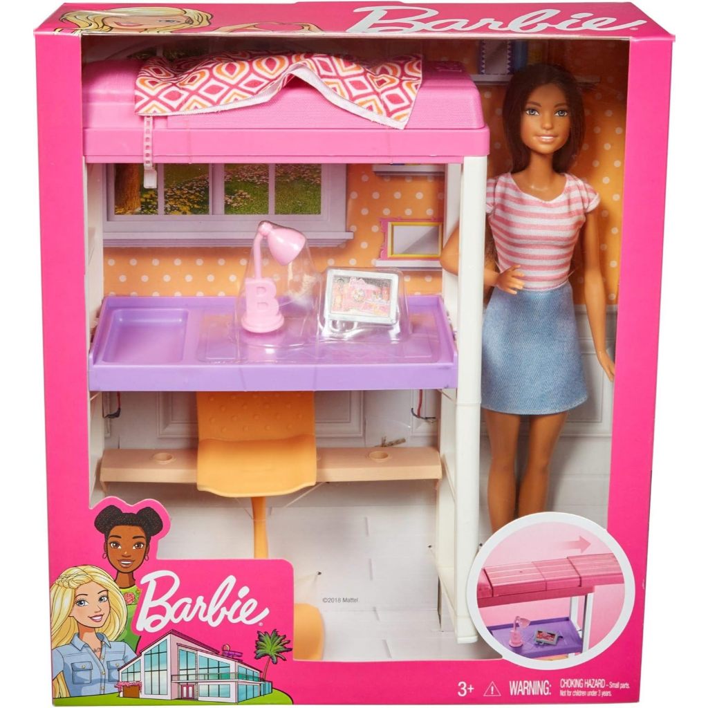 Jual Barbie Doll & Furniture Set, Loft Bed with Transforming Bunk Beds ...
