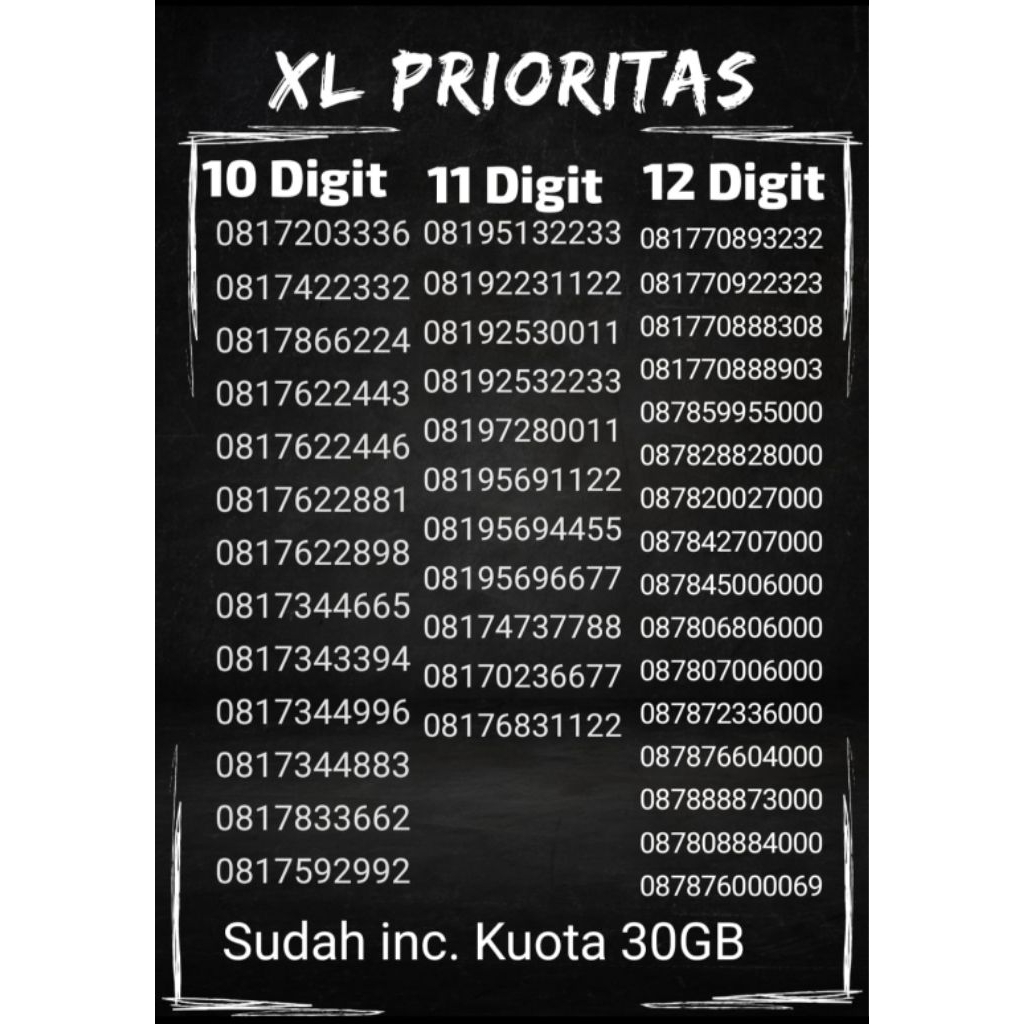 Jual XL Prioritas Bisa Request no 10 digit, 11 & 12 digit + Kuota 30GB ...