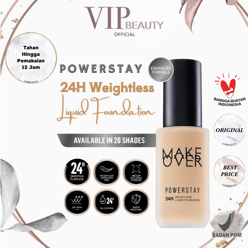 Jual MAKE OVER Powerstay 24H Weightless Liquid Foundation - High ...