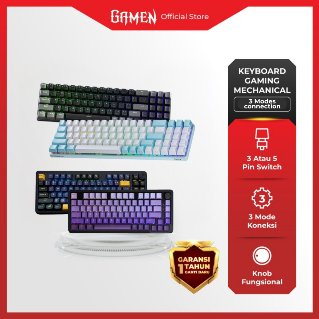 Jual GAMEN 3 modes Wireless Mechanical Keyboard Linear Silver Switch ...