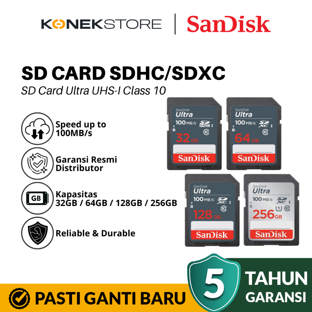Jual SanDisk SD Card Memory Card SDHC SDXC Ultra 32GB 64GB 128GB 256GB ...