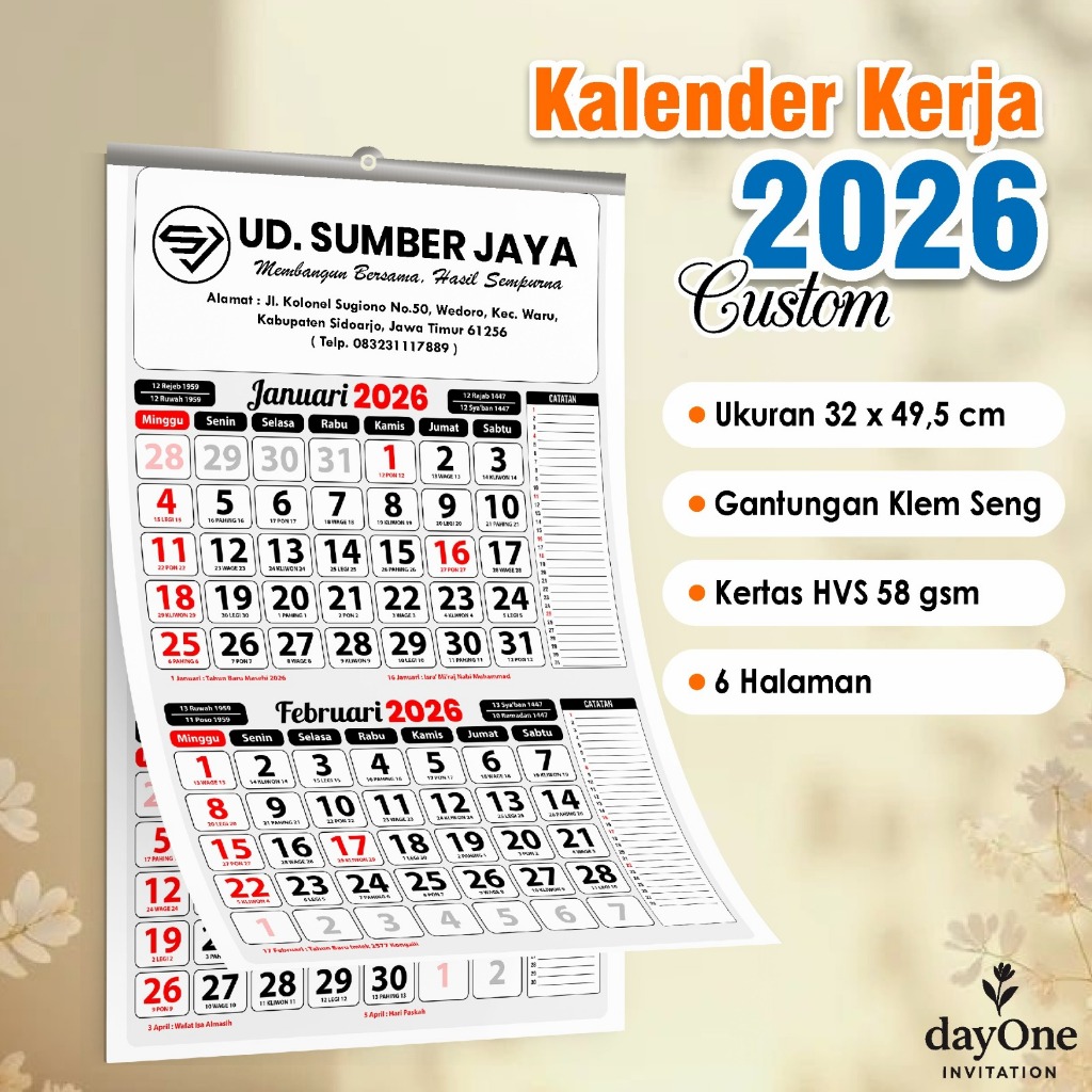 Jual Cetak Kalender Kerja 2026 Murah - Kalender Custom Nama Usaha ...