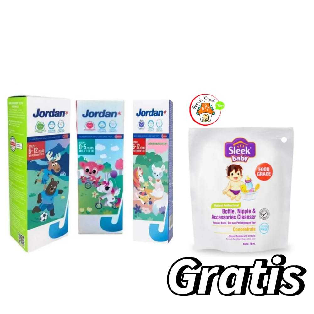 Jual Gratis Sleek.Jordan ToothPaste Kids 75g Step 1 Strawberry Step 2 ...