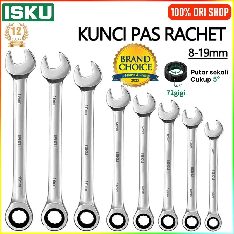 Jual ISKU Kunci Pas Ring Rachet Flexible 8mm - 19mm 72 Gigi Chrome ...