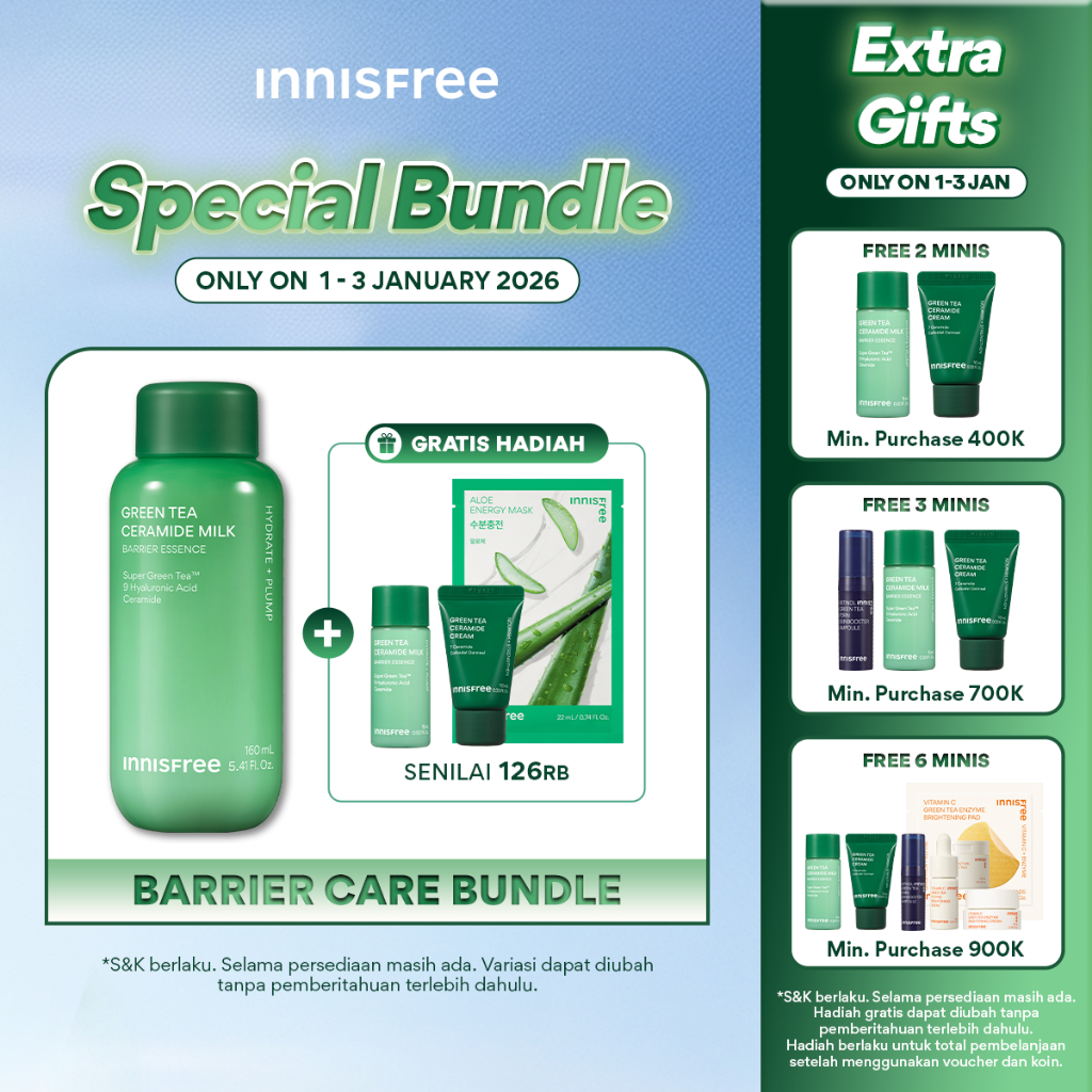 Jual Buy 1 Get 3 Innisfree Green Tea Ceramide Milk Essence 160ml Set ...