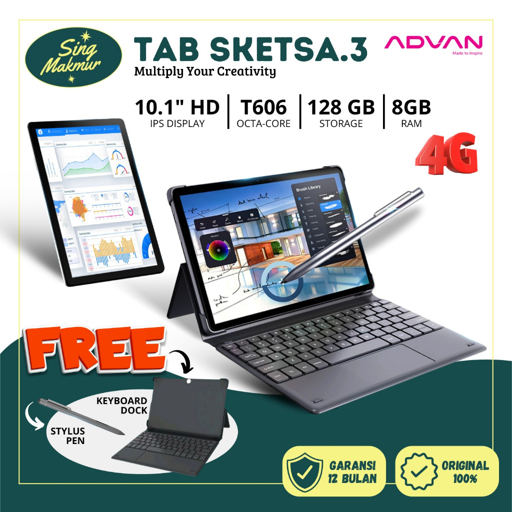 Jual Advan Tab Sketsa 3 8GB / 128GB 10" 4G LTE Android 13 Garansi Resmi ...