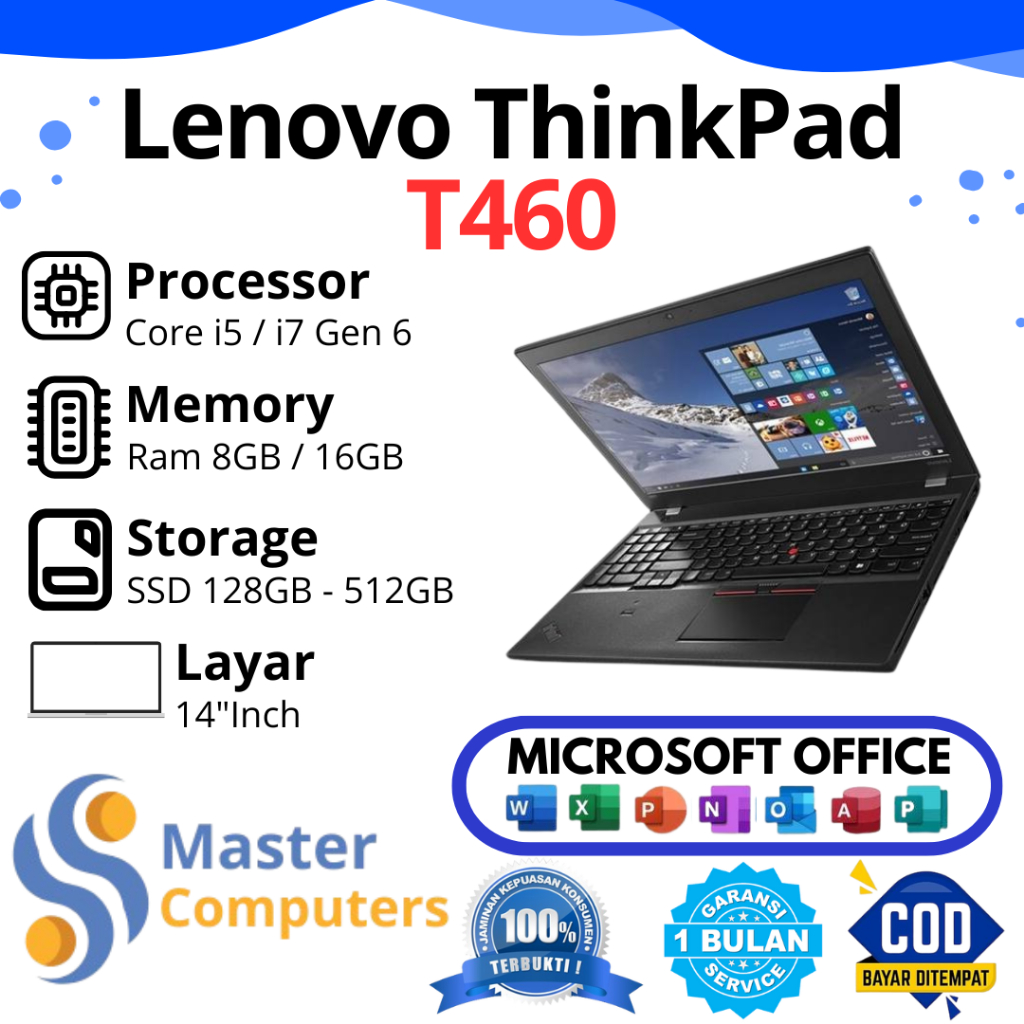 Jual Lenovo Thinkpad T460 Core i5 / i7 Gen 6 Ram 8GB / 16GB SSD 128GB ...
