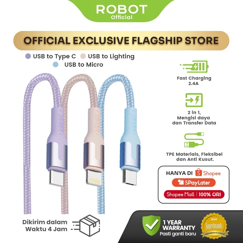 Jual ROBOT Kabel Data RTM RTL RTC 1M Original Fast Charging 2.4A Type-C ...