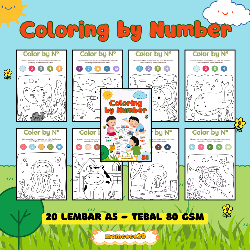 Jual (20 LEMBAR) COLOR BY NUMBER / MEWARNAI BERDASARKAN KODE ANGKA ...