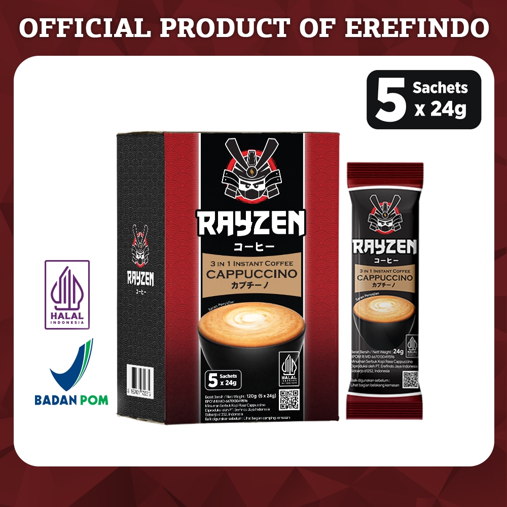 Jual Kopi Instan Rayzen 3 in 1 Cappuccino Box 5 sachet x 24g | Shopee ...