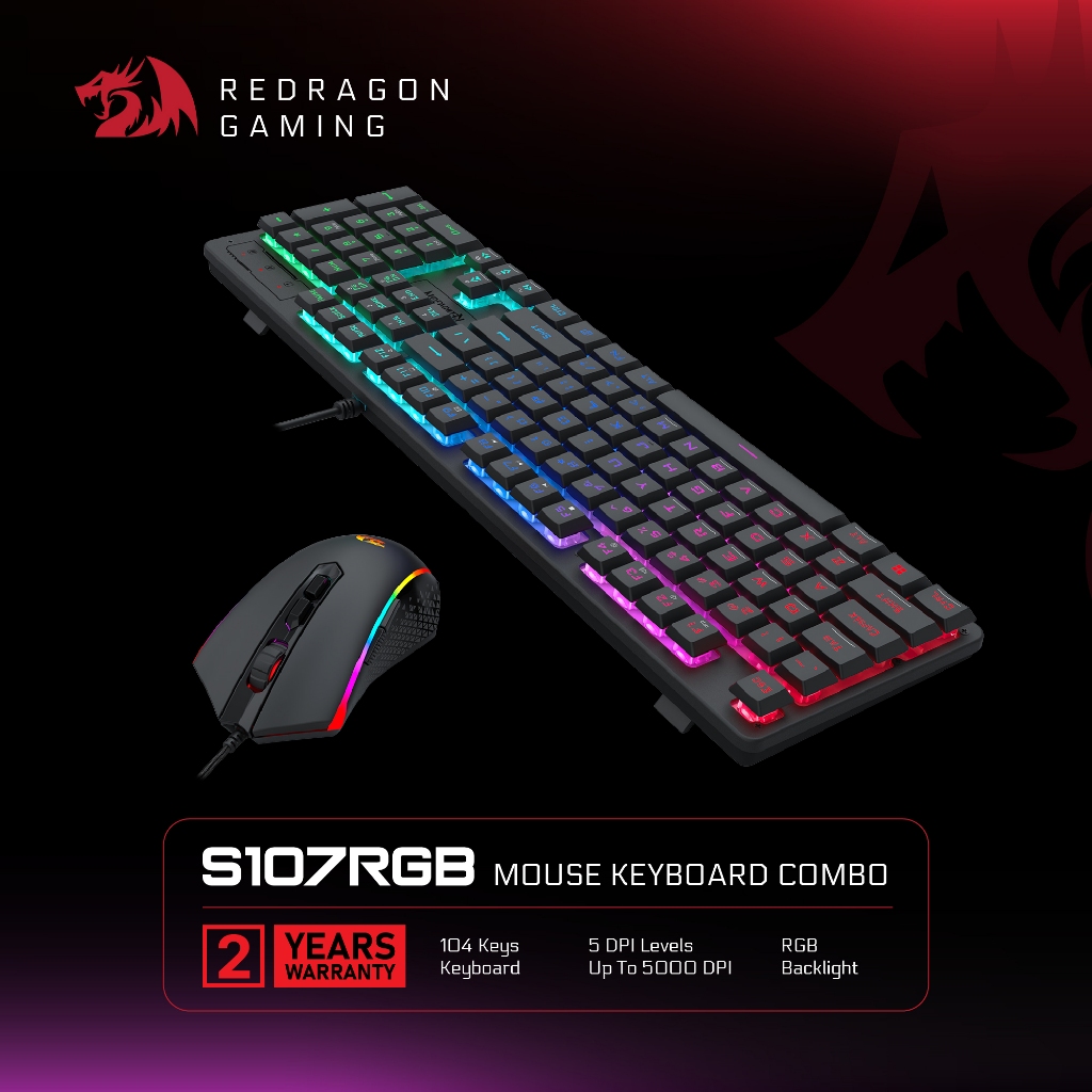 Jual Redragon S107RGB-BA Wired Membrane RGB Gaming keyboard + Mouse ...