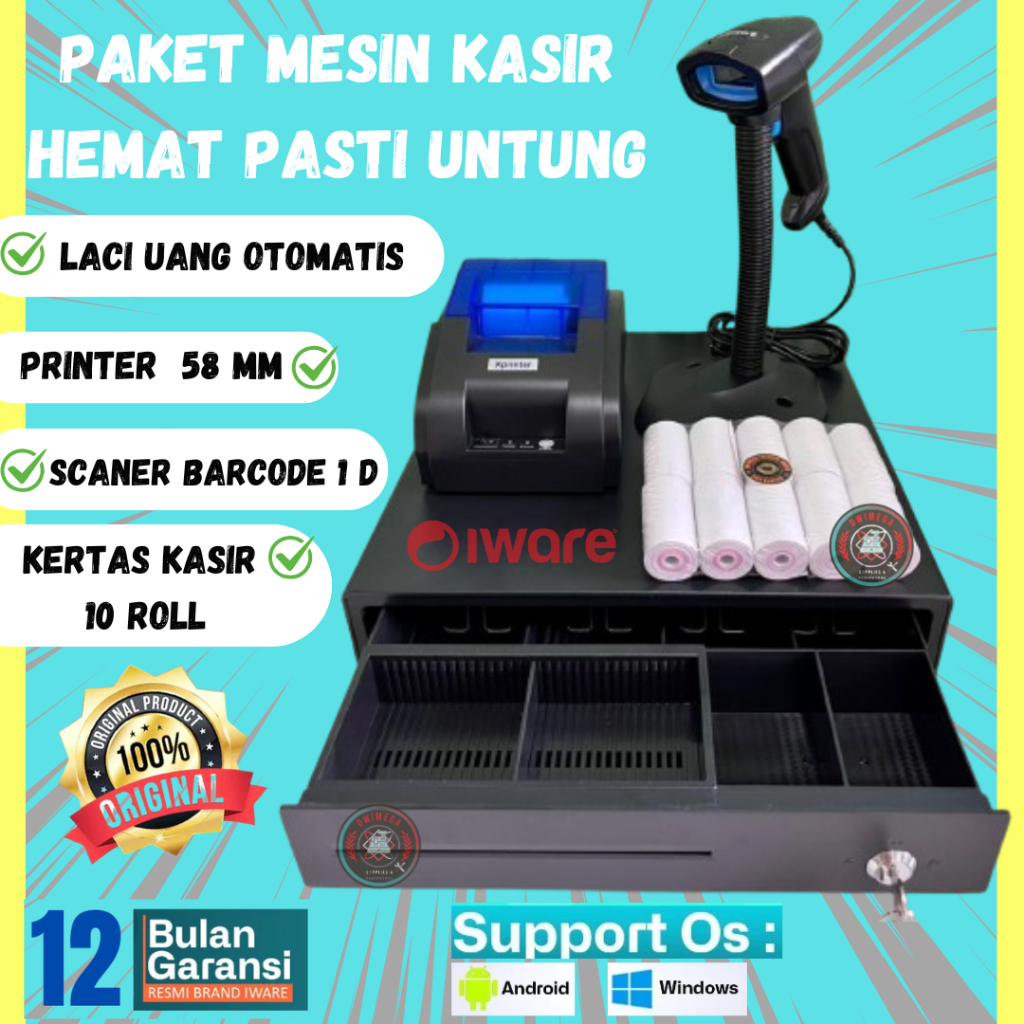 Jual Paket Mesin Kasir : Laci Uang + Printer Thermal Iware + Barcode ...