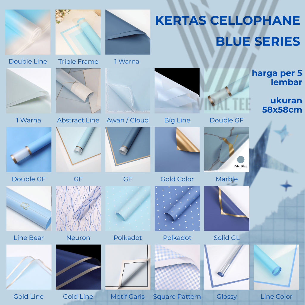 Jual Kertas Cellophane Buket Bunga [Blue Series] Flower Wrapping Paper ...