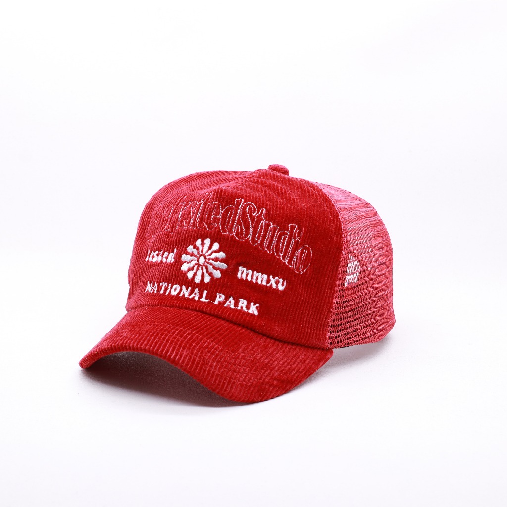 Jual TOPI JARING TRUCKER HAT BAHAN CORDUROY VISOR PENDEK WARNA MERAH ...