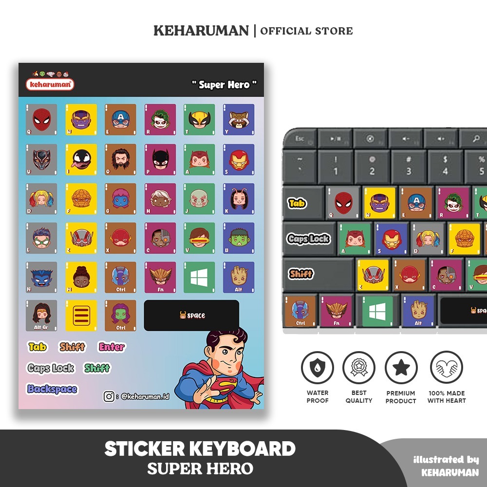 Jual Sticker Keyboard Laptop Komputer Superhero Marvel Batman Spiderman ...