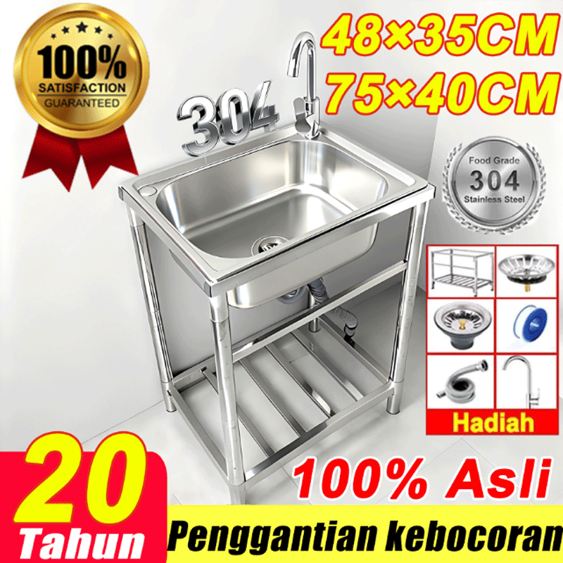 Jual 100%Asli SUS304 Wastafel cuci piring Portable Stainless 48×35cm/75 ...