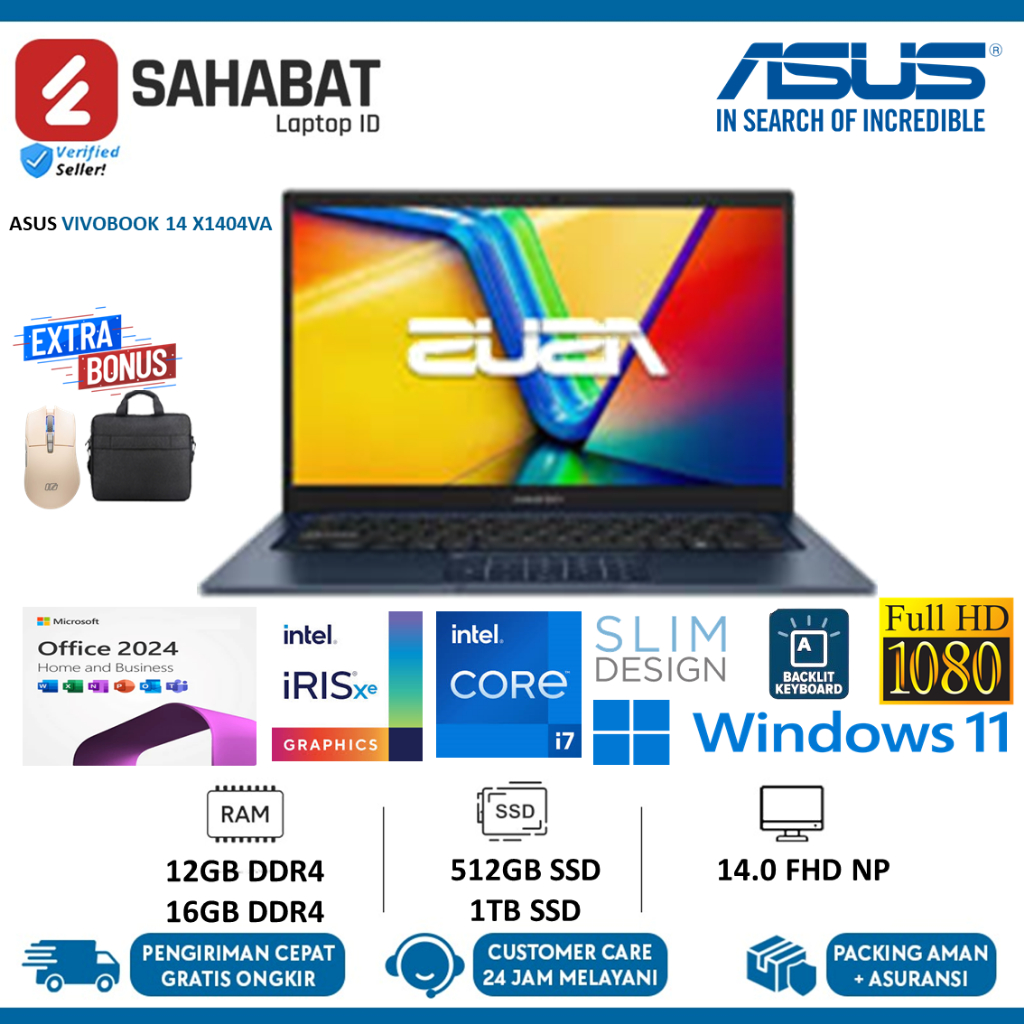 Jual Laptop New Asus Vivobook 14 X1404VA Intel Core I7 1355U 16GB 1TB ...