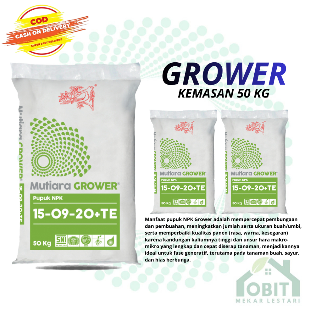 Jual NPK Mutiara GROWER 15-09-20+TE KEMASAN 50 KG / NPK grower KEMASAN ...