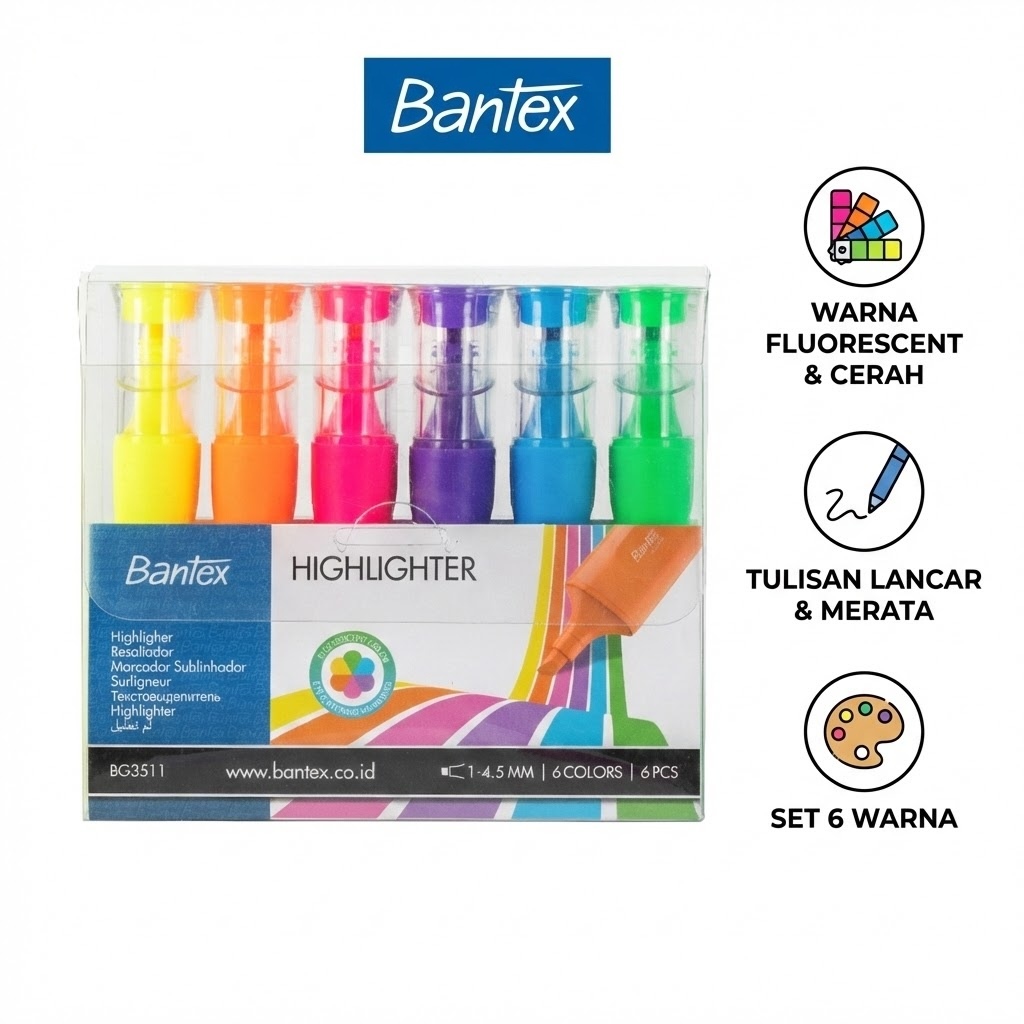Jual Bantex Highlighter / Penanda Teks Satu Set Isi 6 Warna Fluorescent ...