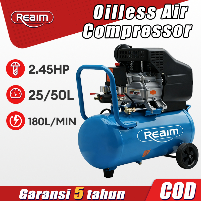 Jual Reaim Kompresor Angin Listrik 2.45HP 50L Kompresor Mini Oilless ...