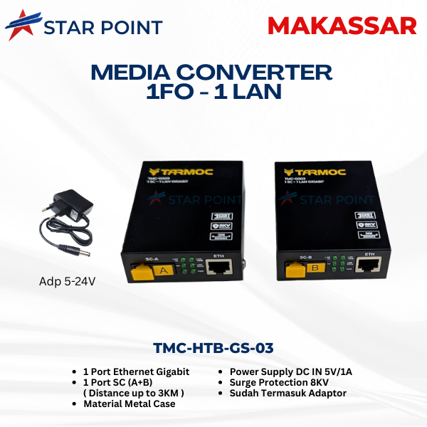 Jual Tarmoc TMC-HTB-GS-03 | Media Converter 1 FO 1 LAN Gigabit ...