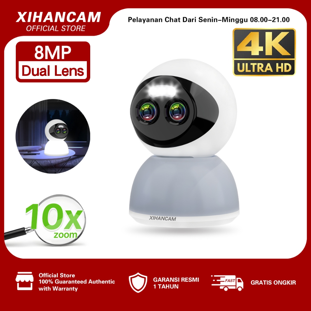 Jual XIHANCAM Zoom 10X CCTV Indoor Wifi 8MP IP Kamera 360 CCTV Lampu 2 ...