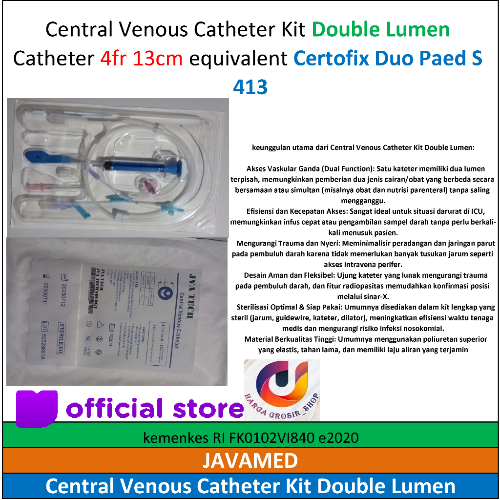 Jual Central Venous Catheter Kit Double Lumen Catheter 4fr 13cm ...
