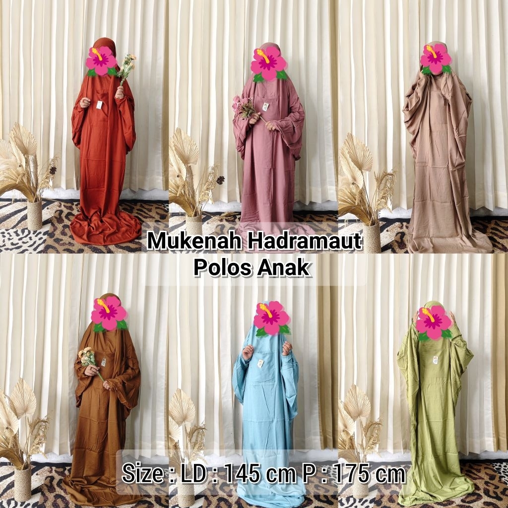 Jual Mukenah Anak Hadramaut Terusan Terompah Polos Warna Katun Rayon ...