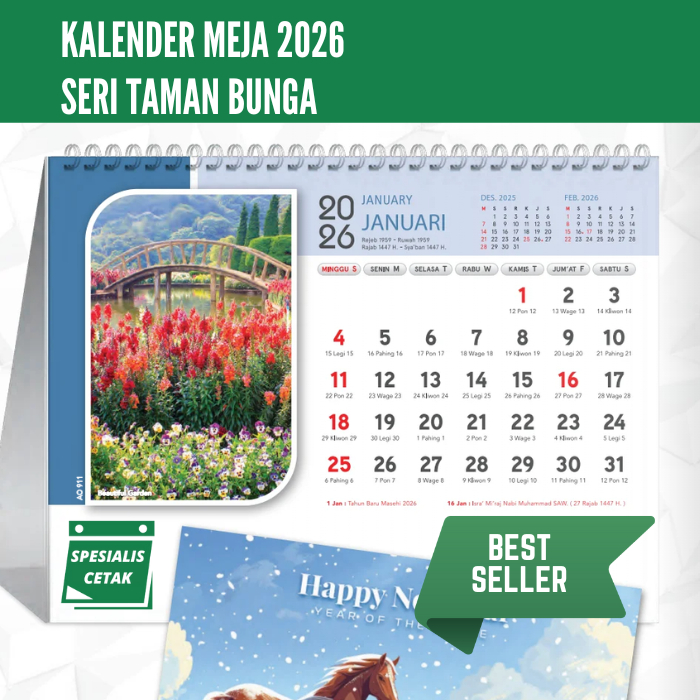 Jual KALENDER MEJA / KALENDER DUDUK 2026 TEMA TAMAN BUNGA LENGKAP ...