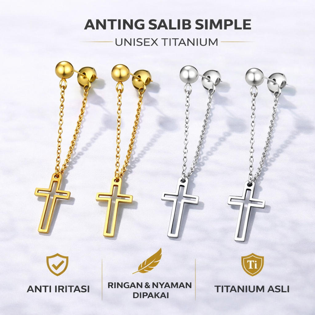 Jual ALPHA OMEGA – Anting Salib Bolong Rantai Hollow Pria Wanita ...
