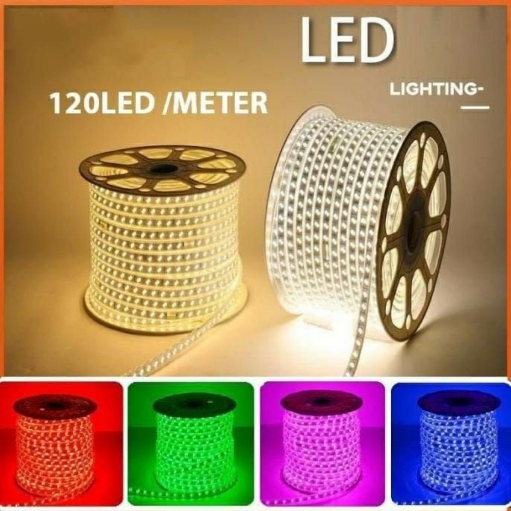 Jual LED Strip White Warm White Premium 120 titik LED/meter AC 220v ...