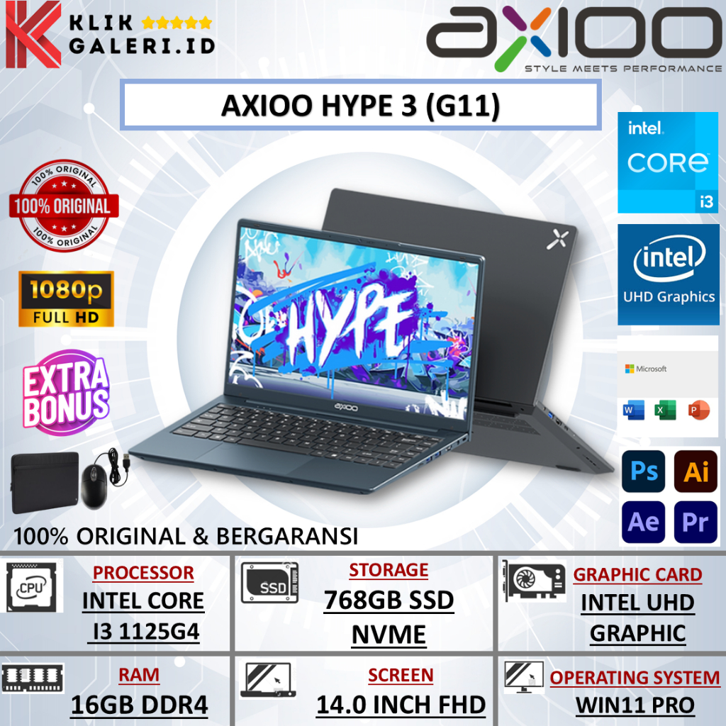 Jual Axioo Hype 3 Gen 11 Intel Core i3 RAM 16GB 512GB 14 Inch FHD IPS ...