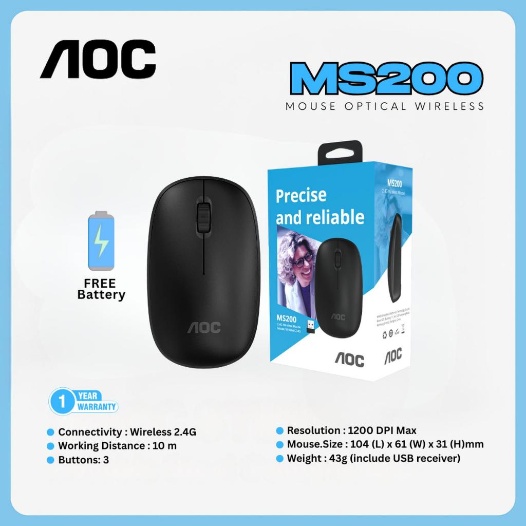 Jual AOC MS200 / MS 200 Mouse Optical Wireless 2.4G | Shopee Indonesia