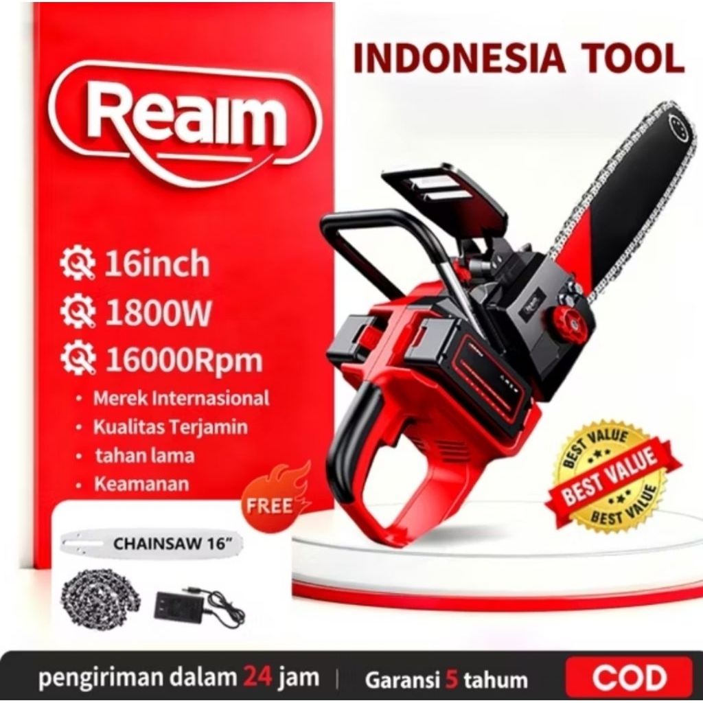 Jual REAIM CHAINSAW BATTREY 16 INCH 688V LENGKAP SIAP PAKAI | Shopee ...