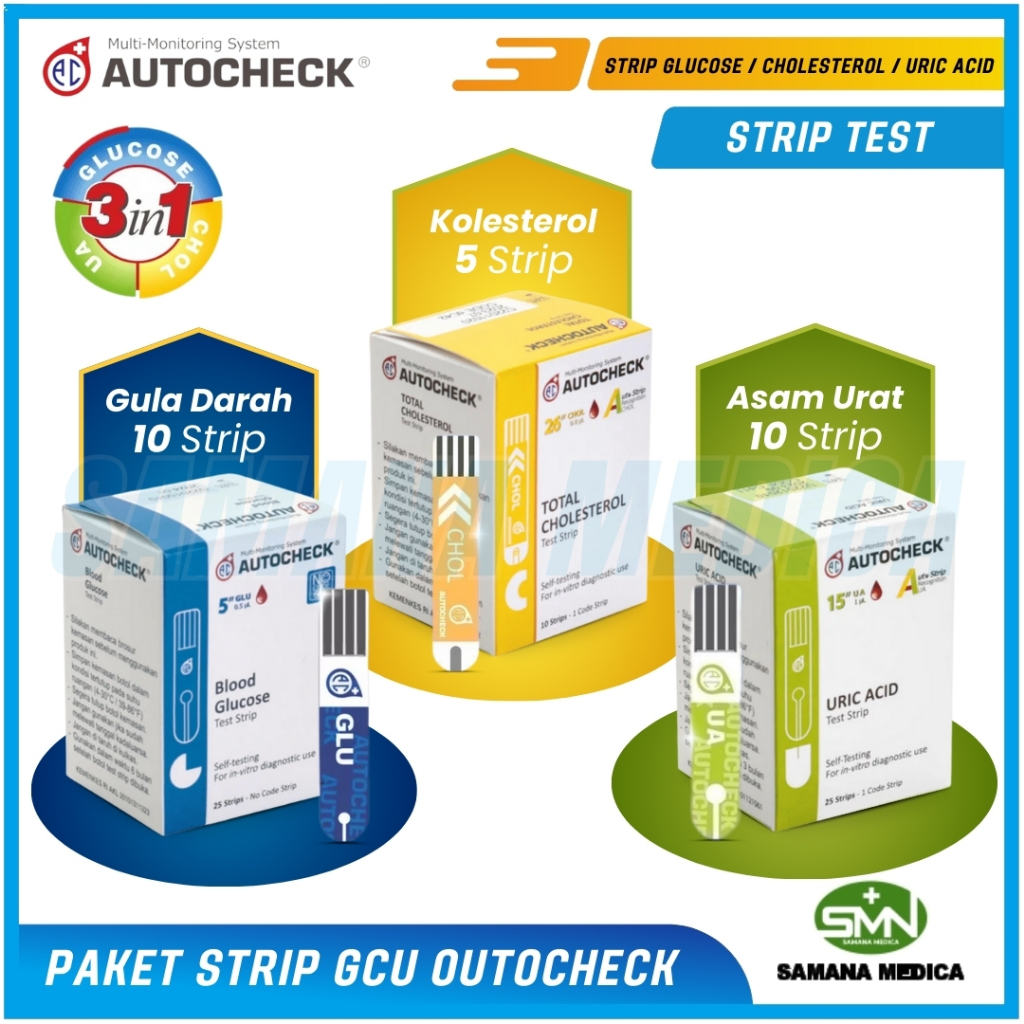 Jual Strip AUTOCHECK 3 In 1 Refil Gula Darah 10 Strip / Kolesterol 5 ...
