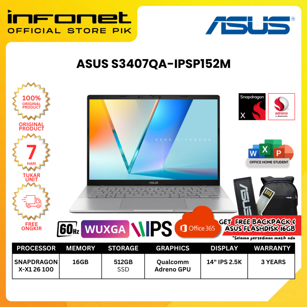 Jual Asus Vivobook S14 S3407QA IPSP151M IPSP152M Snapdragon X116GB ...