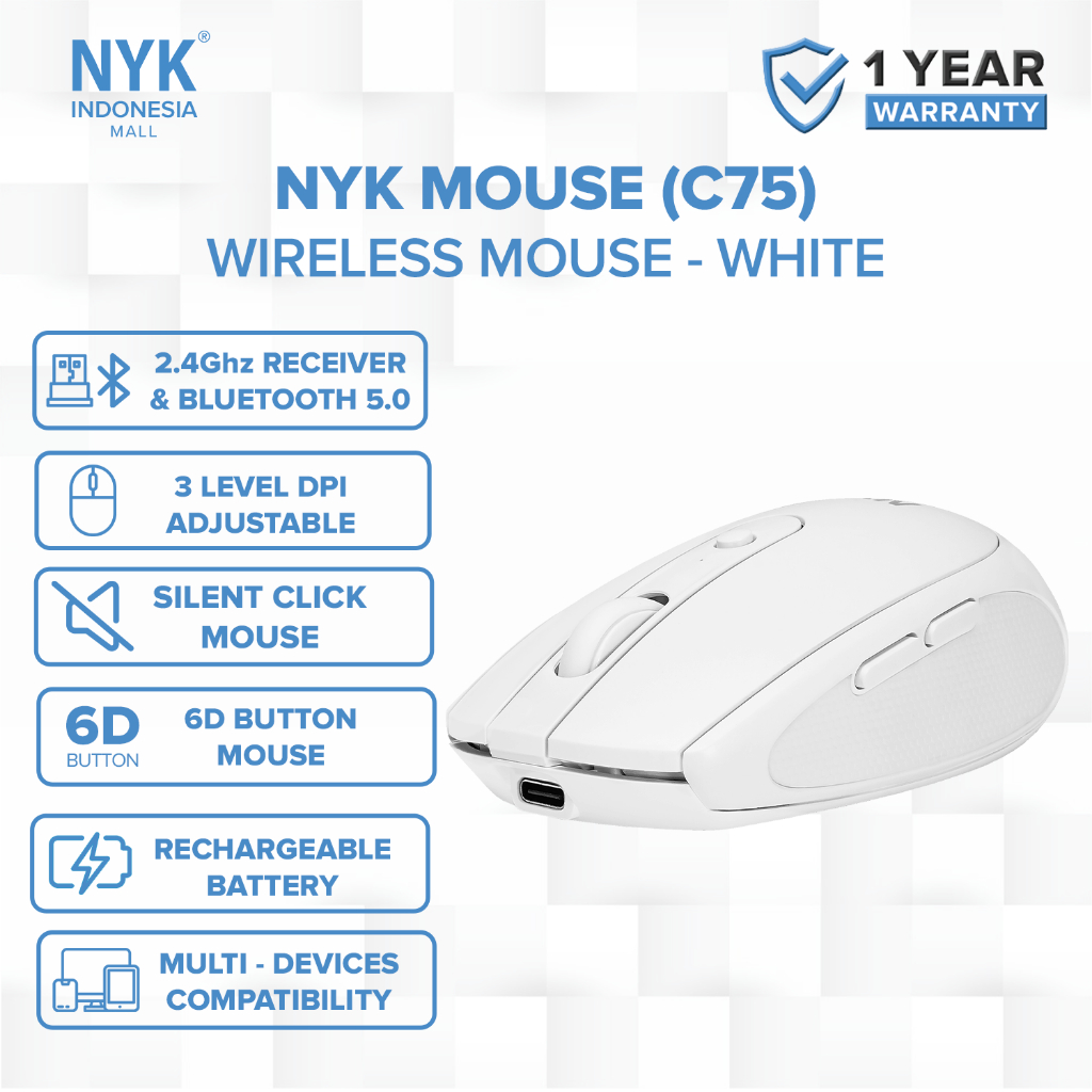 Jual NYK Mouse C75 Silent Click Dual Mode Bluetooth Wireless ...