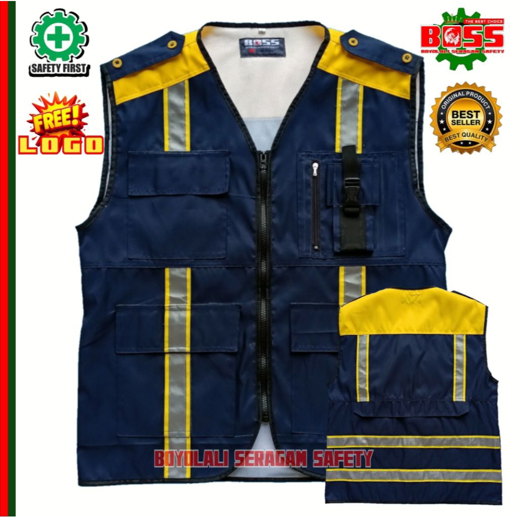 Jual ROMPI SAFETY 3M SCOTLITE TASLAN WATERPROOF NAVY KUNING FREE LOGO ...