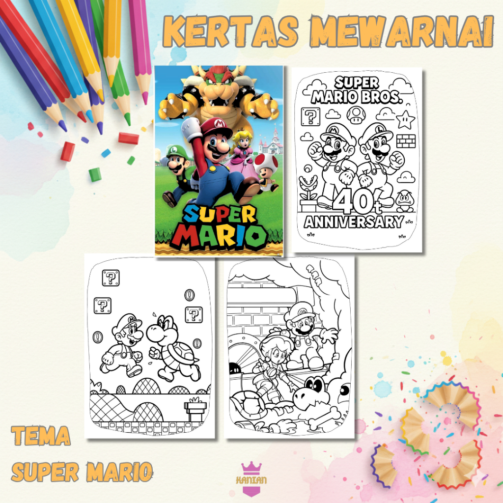 Jual 15 Lembar Kertas Mewarnai Anak Tema SUPER MARIO - MARIO BROSS ...