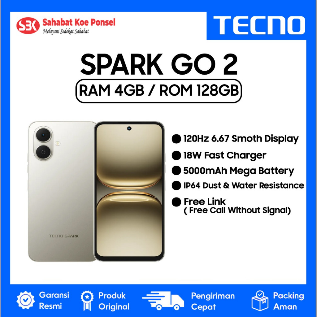 Jual TECNO SPARK Go 2 4GB+4GB*/128GB, IP64, 6.67" HD+, 120Hz Smooth ...