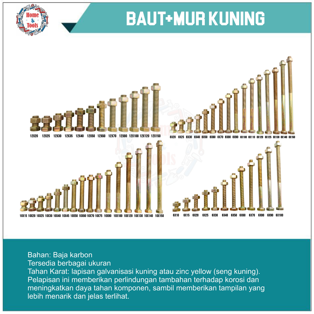 Jual BAUT MUR KUNING 10 / BAUT / MUR / SEKRUP / BAUT MUR SET | Shopee ...